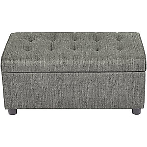 FIRST HILL FHW Arlos Rectangular Fabric Storage Ottoman with Tufted Design - Shadow Gray
