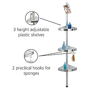 WENKO Telescopic Shower Corner Element Premium 3 Shelves, 2 Hooks and Mirror