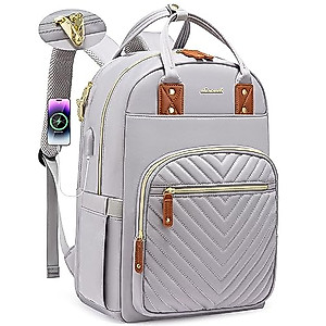 LOVEVOOK Travel Laptop Backpack, 15.6 Inch Anti-Theft Waterproof Stylish Purse Bag with USB Port, Lightweight Casual Day Backpacks for Women Men Work Business Nurse, Grey