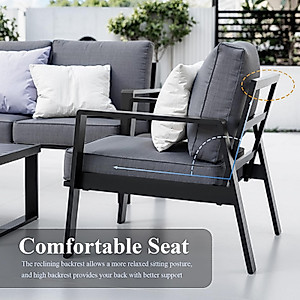 YOEEMZ 3 Pieces Aluminum Outdoor Furniture Set, Oversized Patio Couch, All Weather Metal Sofa with Side Table, Grey