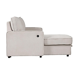 kevinplus 89'' Sectional Sofa Couch L-Shaped with Storage Chaise Lounge for Living Room, Modern 3-Seat Sleeper Sofa Couch with Pull-Out Bed, Cupholder & USB Port, Polyester Fabric, Beige