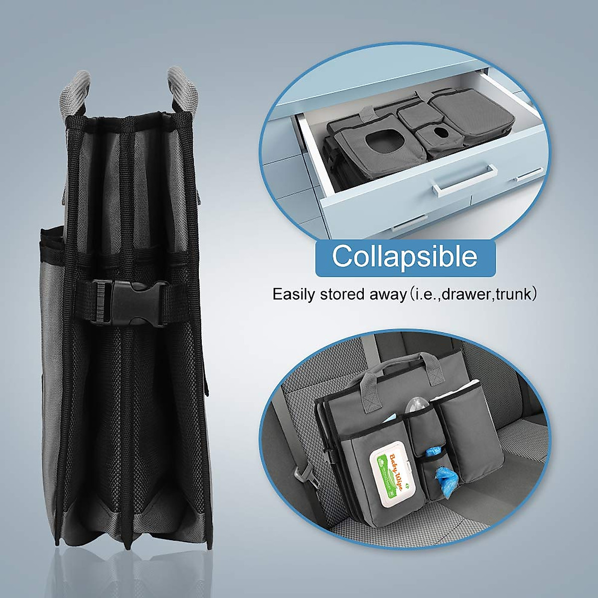 Collapsible Trunk Organizer & Diaper Changing Station, Baby Diaper Caddy Organizer with Movable Dividers, Easy-to-Reach for Back Seat Travel Car Organizer, Waterproof Car Trunk Organizer Groceries