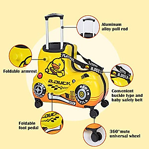 eing Children's Ride-On Travel Suitcase,Travel Rolling Kid's Luggage with Wheels Carry Trolley Luggage with Password Lock,Cute Funny Children's Ride On Trolley Luggage,24 Inch (Yellow Car)