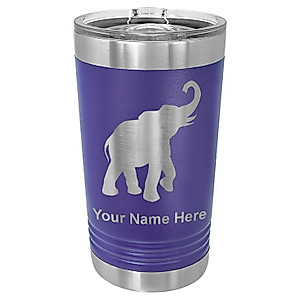 LaserGram 16oz Vacuum Insulated Pint Tumbler, Indian Elephant, Personalized Engraving Included (Dark Purple)