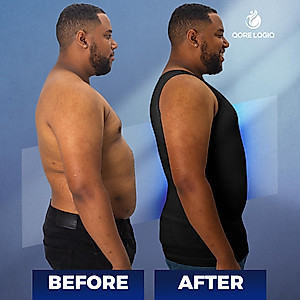 QORE LOGIQ Gynecomastia Compression Shirt for Men, Tank Top Body Shaper, Slimming Sleeveless Undershirt XL - Black