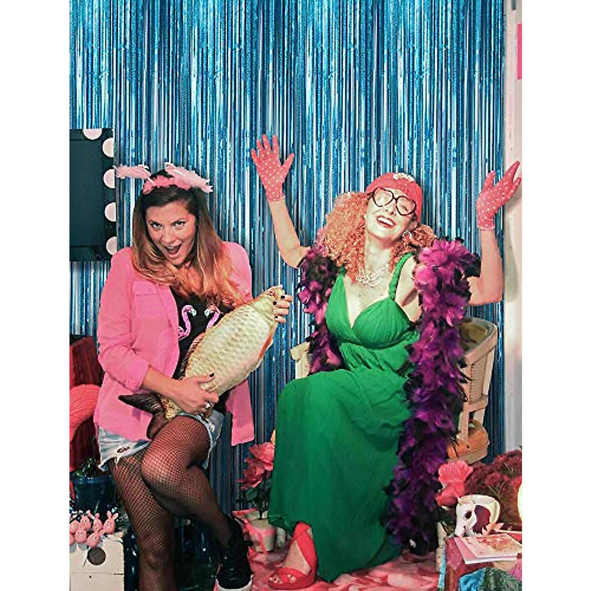 Foil Fringe Curtains Party Decorations - Melsan 3 Pack 3.2 x 8.2 ft Tinsel Curtain Party Photo Backdrop for Birthday Party Baby Shower or Graduation Decorations Teal