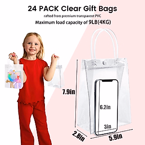 VGOODALL 24PCS Clear Gift Bags with Handle, Plastic Bags Gift Bags Thickened PVC Goodie Bags for Wedding Birthday Baby Shower Party Favor(5.9"x2.8"x7.9")