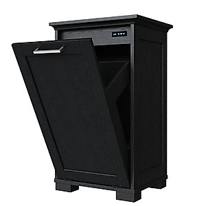 Tilt Out Trash Can Cabinet/Wooden Hidden Trash Cabinet,Pet Proof Trash Can Cabinet, Laundry Sorter Cabinet,Trash Can Cabinet with Deodorising Function,10 Gallons Kitchen Trash Cabinet (Black)