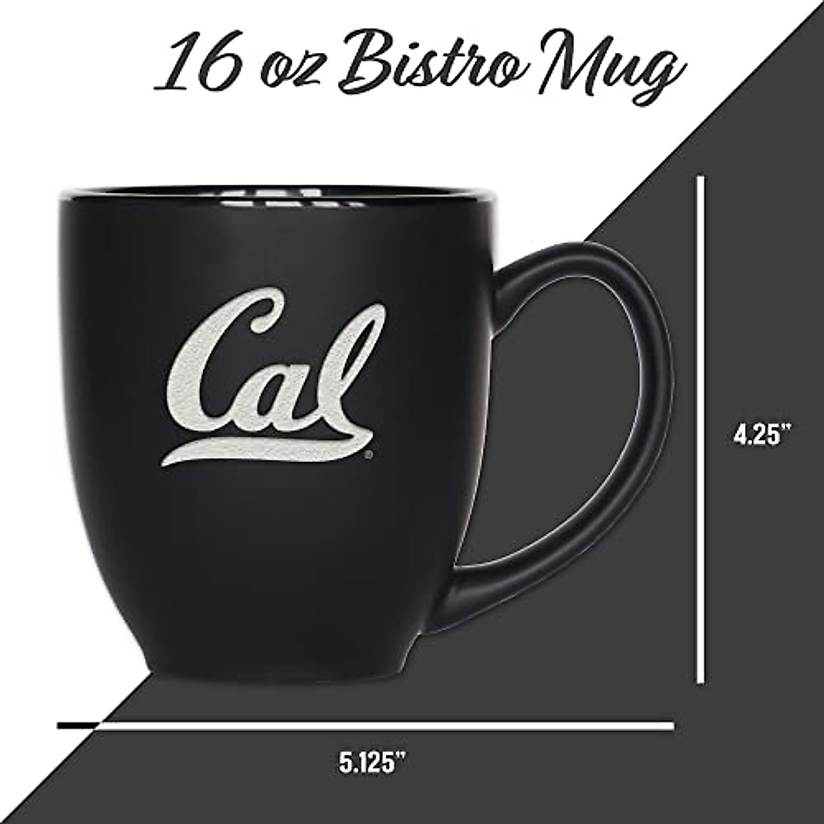 Rico Industries NCAA Cal Berkeley Golden Bears Main 16oz Matte Black Bistro Mug - for Hot or Cold Drinks - Team Logo Etched for Unique Feel