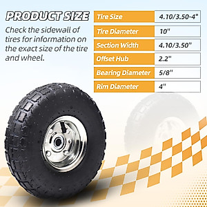 (4 Pack) AR-PRO 10" Heavy-Duty Replacement Tire and Wheel - 4.10/3.50-4" with 10" Inner Tube, 5/8" Axle Bore Hole, 2.2" Offset Hub and Double Sealed Bearings for Hand Trucks and Gorilla Cart