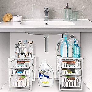 Simple Trending 3-Tier Under Sink Cabinet Organizer with Sliding Storage Drawer, Desktop Organizer for Kitchen Bathroom Office, Stackbale,White