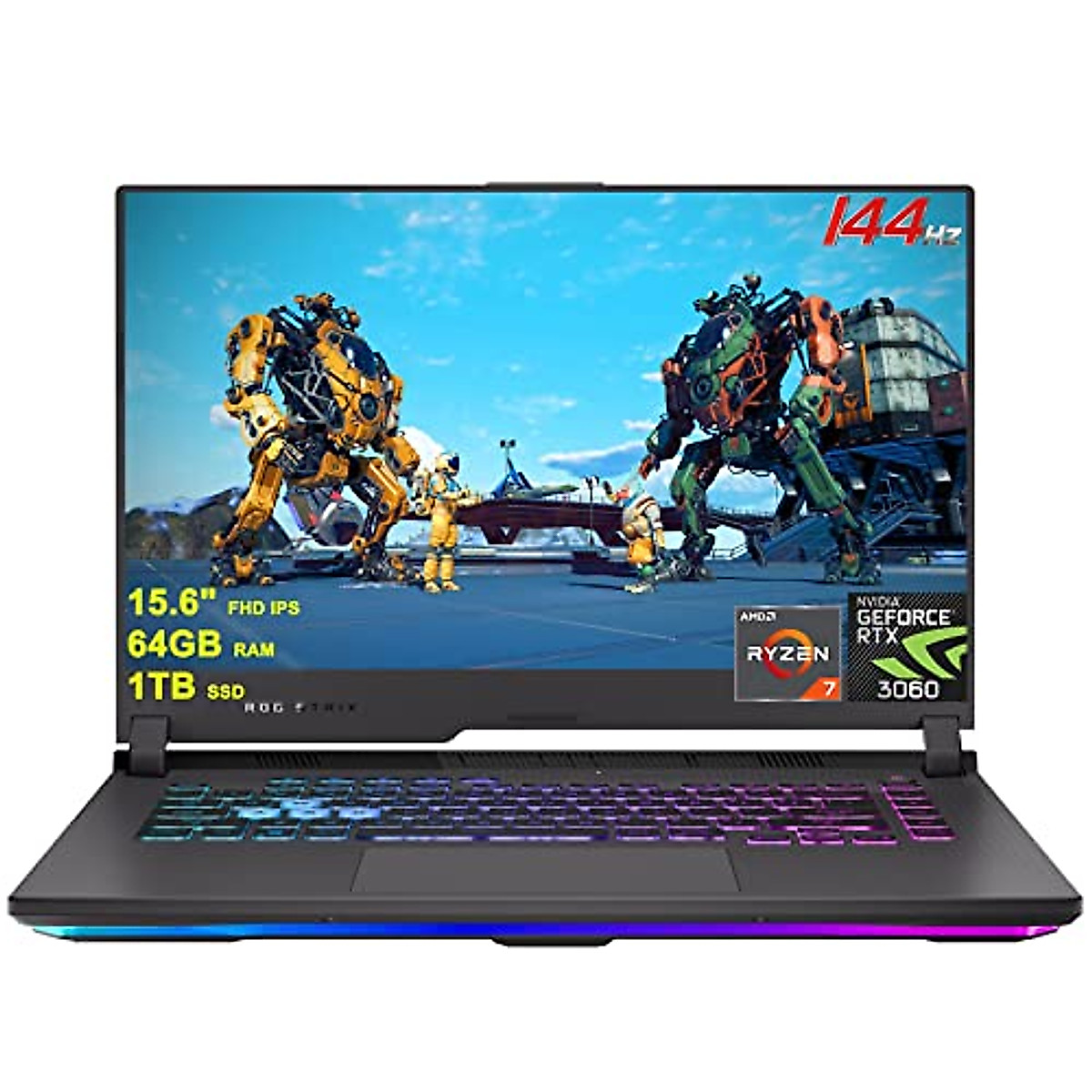 ASUS ROG Strix G15 G513 Gaming Laptop 15.6" FHD IPS 144Hz AMD Octa-Core Ryzen 7 4800H (Beats i7-11370H) 64GB RAM 1TB SSD GeForce RTX 3060 6GB Graphic USB-C RGB Backlit Win11 Black + HDMI Cable
