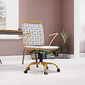 CAROCC Cute White and Gold Desk Chair Gold Office Chair Golden Comfort for Women Office Products Home Office Desk Chair Computer Chair Task Chair Small Vanity Cute Desk Chair (GD-White)