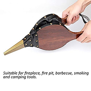 Fireplace Bellows Large 15.5” x 6.7” Indoor Brown Wood Air Blower for Barbecue, Camping BBQ Grill Chimney Outdoor with Hanging Strap Cast Nozzle