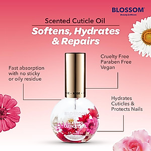 Blossom Hydrating, Moisturizing, Strengthening, Scented Cuticle Oil, Infused with Real Flowers, Made in USA, 0.5 fl. oz, Rose