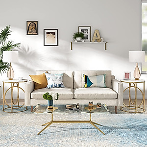 Tribesigns Modern Round End Table Set of Two, 20” Side Table Cocktail Table with Gold O-Shaped Base, Midcentury Accent Table Nightstand for Living Room Bedroom, 2 Pieces, Faux Marble White