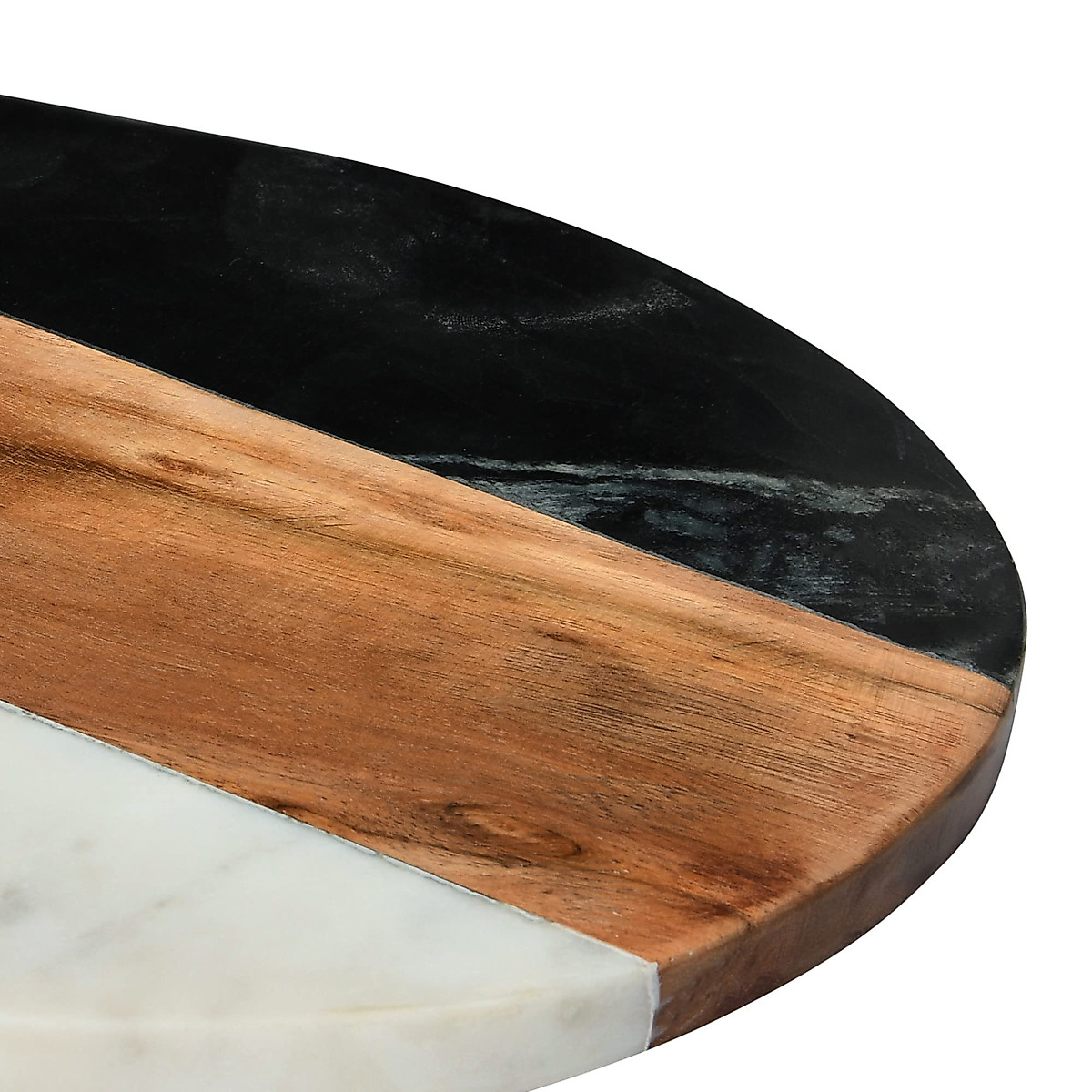 Bloomingville Marble and Acacia Wood Cutting Board with Handle, Multicolor Serving Pieces, 15" L x 15" W x 1" H