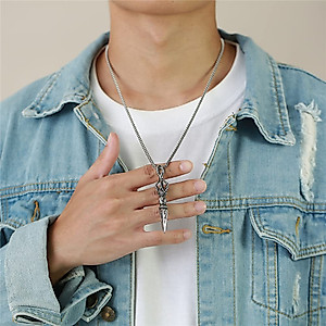 AIKESIWAI Evil warding off pendant Titanium steel pendant, Necklace for men,Falling magic pestle pendant, sacred object for warding off evil spirits (Silver)