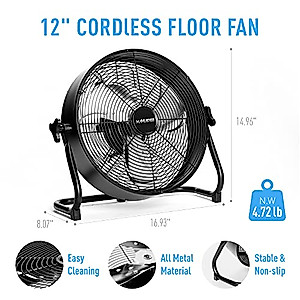 MANUSAGE 12'' High-Speed Fan - Quick Installation, Floor-Standing or Wall-Mounted, Dual Current Mode, 9-Speed for USB/Power Bank - Ideal for Home, Bedroom, Travel, Camping, Garage Use black