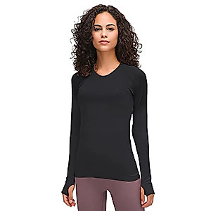 LUYAA Women's Workout Tops Long Sleeve Shirts Yoga Sports Running Seamless Breathable Gym Athletic Top Slim Fit Black