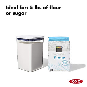 OXO Good Grips 6 Piece Large Canister Set with Scoops, 4.4 qt each, White & Good Grips 3-PC Small Square Short POP Container Set