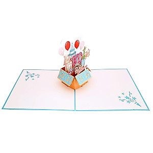 iGifts And Cards Happy 100th Blue Birthday Party Box 3D Pop Up Greeting Card – Someone Turning 100, Hundred, Awesome, Balloons, Unique, Celebration, Feliz Cumpleaños, Fun, Mom, Dad