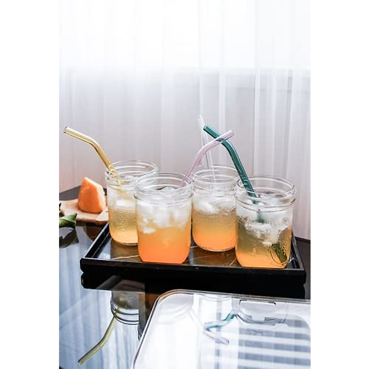SOMA Glass Straw Set with Case and Cleaning Tool, Set of 4, Multicolor