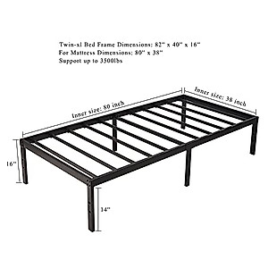 Homdock Twin XL Bed Frame, Heavy Duty 16 Inch Metal Platform Mattress Foundation/Sturdy Strong Steel Structure/Fits to 3500 lbs/Noise Free/None Slip/No Box Spring Needed/Black Finish