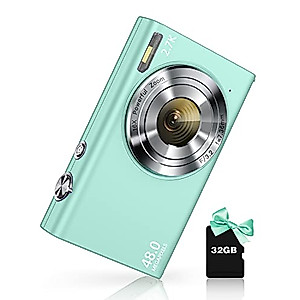 Digital Camera, Zostuic 2.7K Autofocus 48MP Kids Camera with 32 GB Card 16X Zoom Compact Portable Mini Toy Cameras Christmas Birthday Festival Gift for Kid Children Teens Girls Boys(Green)