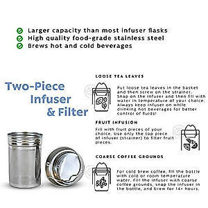 Here & Now Supply Co. 25 oz Multi-Purpose Travel Mug and Tumbler | Tea Infuser Water Bottle | Fruit Infused Flask | Hot & Cold Double Wall Stainless Steel Coffee Thermos (Cosmic Silver)