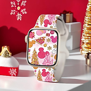 Aniaboho Christmas Soft Silicone Apple Watch Bands Compatible with Apple Watch Series 10 9 8 SE 7 6 5 4 3 2 1 Ultra 2 1,Cute iWatch Bands for Women Men, Holiday Apple Watch Band for Apple Watch 46mm 45mm 44mm 49mm 42mm(Fantasy Pink)