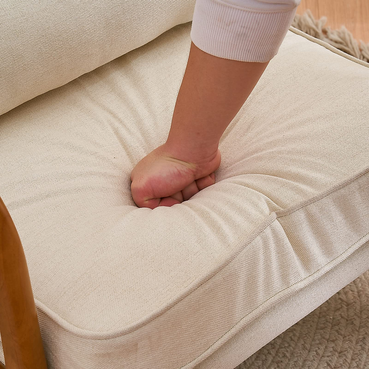 VINGLI Cozy Living Room Chairs, Fine Linen Beige Accent Chairs Set of 2, Wood Lounge Chairs for Bedroom, Comfy Mid Century Modern Armchair Upholstered Reading Side Chairs for Small Space