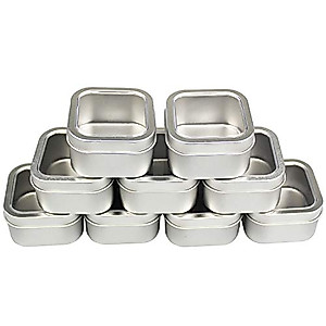 LJY Empty 4-Ounce Square Silver Metal Tins with Clear Window for Candle Making, Candies, Gifts & Treasures (9 Pack)