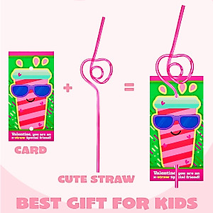 JOYIN 32 Pack valentines day Straws with Cards, Colorful Crazy Reusable Drinking Straws for kids, Valentines Day Gift, Classroom Exchange Prizes, Valentine Party Favors Gifts