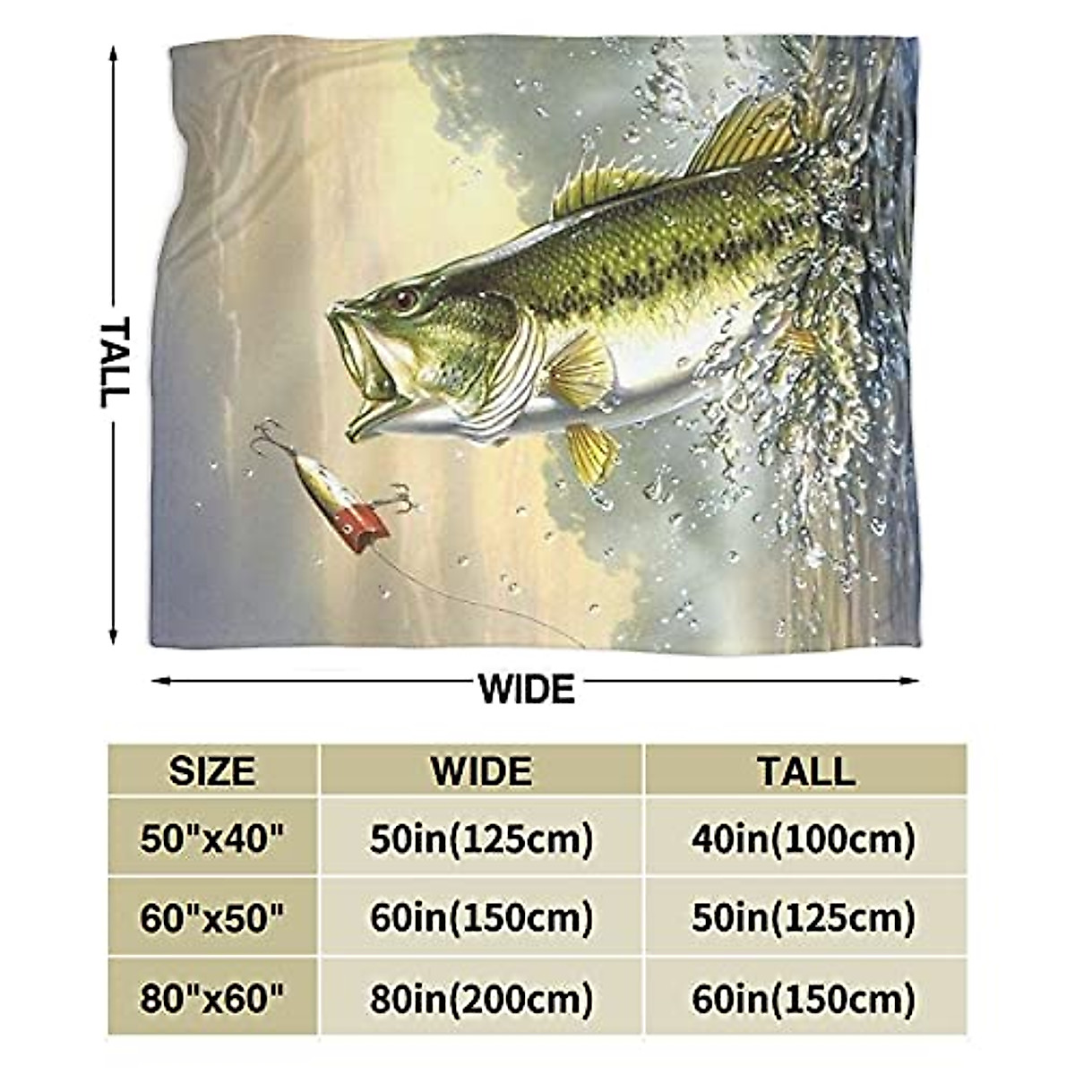 Bass Fish Fleece Blanket Foldrable Throw Blanket Washable Couch Sofa Fuzzy Blanket Reversible Plush Blanket Beach Blanket for Home Office