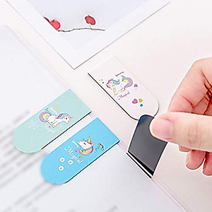 NUOBESTY 4pcs Unicorn Magnetic Bookmarks Magnet Page Markers for Student Stationery Reading Accessories (White, Green, Pink, Blue)