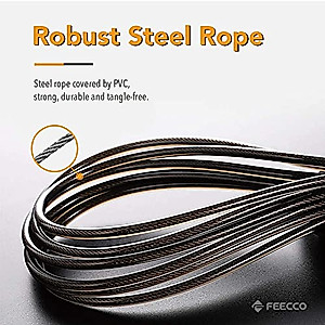 FEECCO 1/2 lb Weighted Jump Rope for Boxing, Cardio, Crossfit Workout, 8~11ft Range Adjustable Length Steel Ropes with Ball Bearings and Metal Handles, Suitable for Men and Women