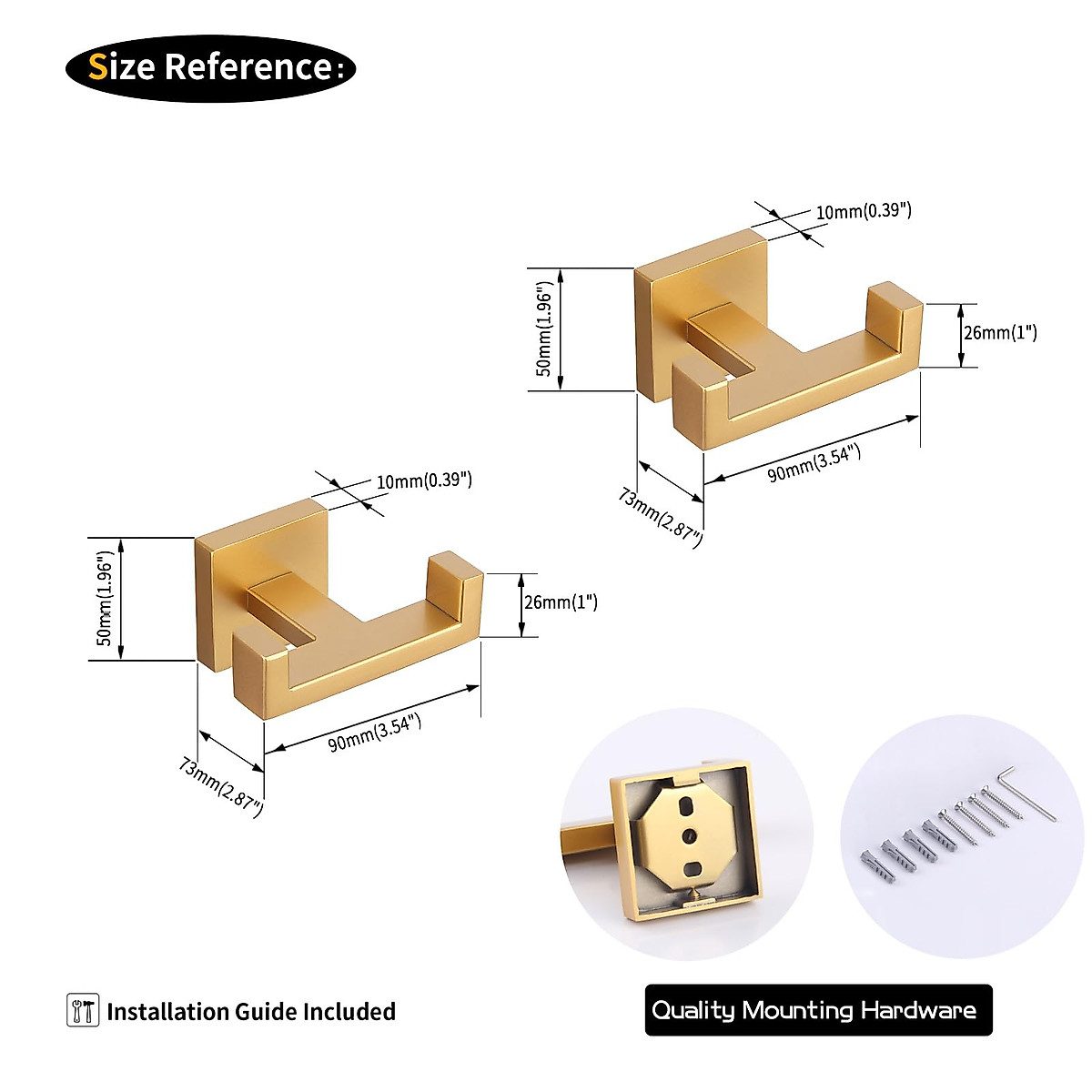GERZWY Bathroom Double Towel Hook Gold Stainless Steel Wall Mounted Coat/Robe Clothes Hook for Bath Kitchen 2 Pack