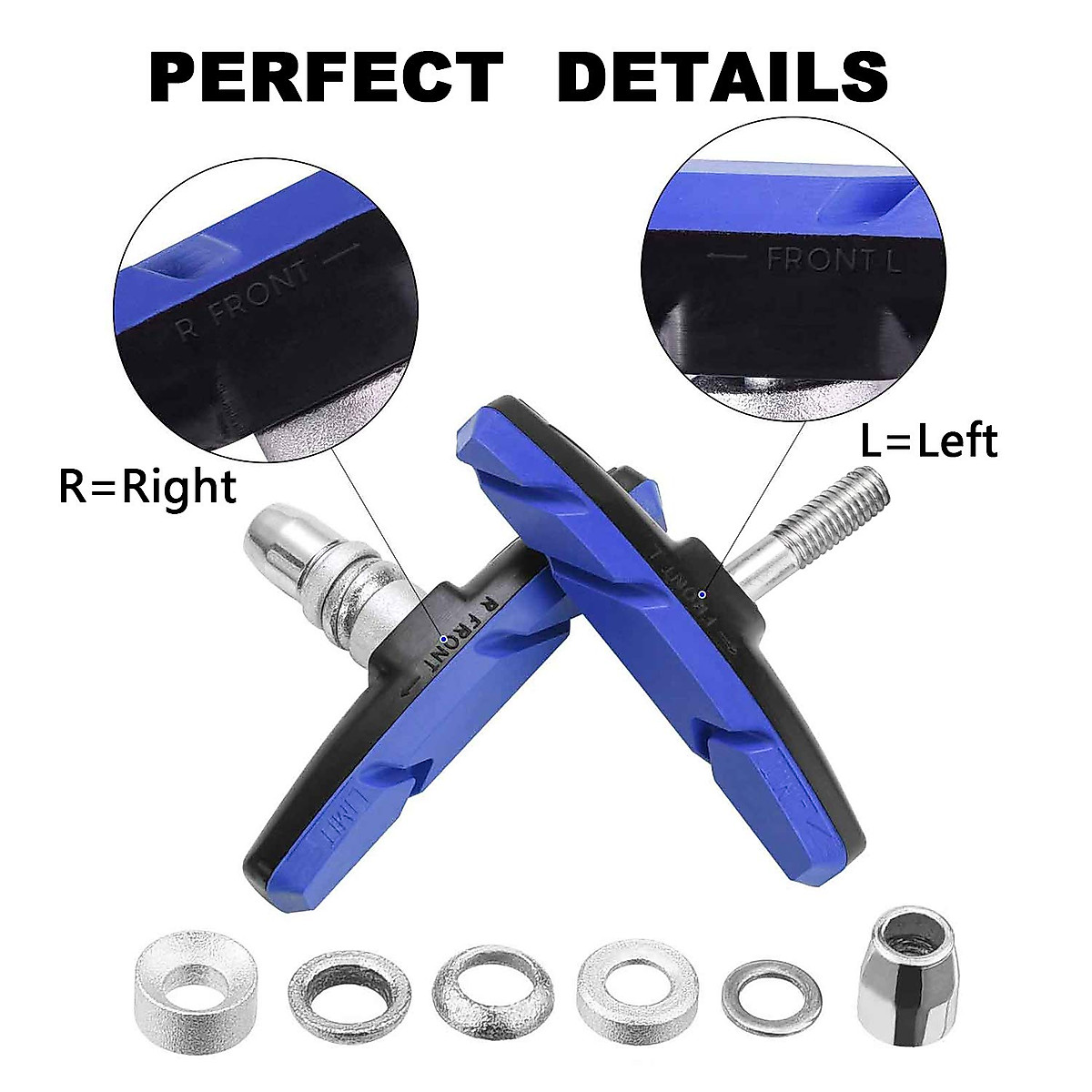 BASEEING Bike Brake Pads Brake Kit Brake Shoes Pads Cable Guide Protector 8 in One 70mm Bicycle V-Brake Pad Set Work with All Shimano Sram MTB V-Brake System 2pairs(4pcs) (Blue)