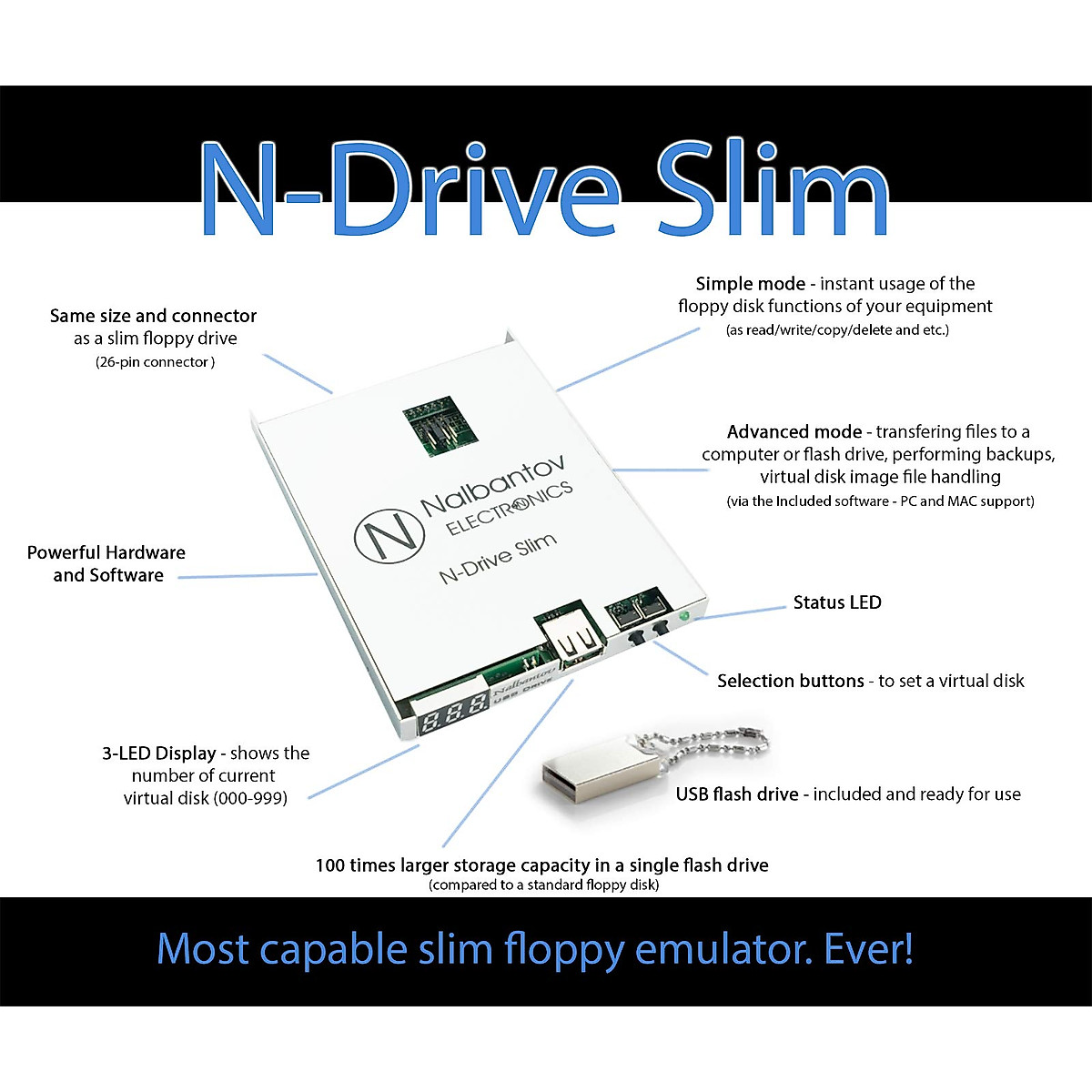 Floppy Disk USB Emulator Nalbantov N-Drive Slim for Korg Triton Studio Version ONLY (different emulator available for Classic,Pro, ProX, Rack versions)