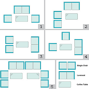 Toolsempire 4 Pieces Patio Sofa Set, Wicker Conversation Set with Ergonomic Curved Backrest, Rattan Furniture Set with Water-Resistant Cushion & Tempered Glass Table for Balcony, Porch (Turquoise)