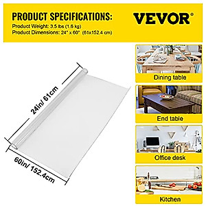 VEVOR Clear Desk Cover Protector, 24 x 60 inch, 1.5 mm Thick Plastic Clear Desk Pad Mat, Rectangle Waterproof Table Top Protector, Scratch Proof and Easy Cleaning for Office Dresser Night Stand