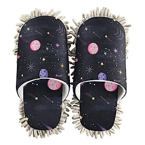 FLildon Microfiber Cleaning Slippers Space Galaxy Washable Mop Shoes Slipper for Men/Women House Floor Dust Cleaner, Size L