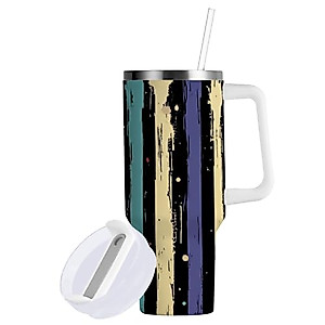 Double Insulated Tumblers 30 Oz with Straw and Handle, Colorful Flag Travel Coffee Tumbler