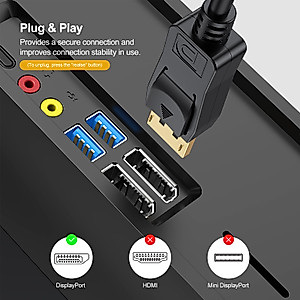 UVOOI DisplayPort Cable 10ft 2-Pack, 4K Display Port Cable High Speed DP to DP Cord (4K@60hz, 2K@144Hz & 165Hz, 1080P@144Hz, 3D)