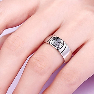 Jeulia Jack Skellington and Sally Couple Rings 925 Sterling Silver Women Men Band Set Halloween Jewelry Anniversary Promise Rings for Him and Her with Jewelry Gift Box (Women, 7)