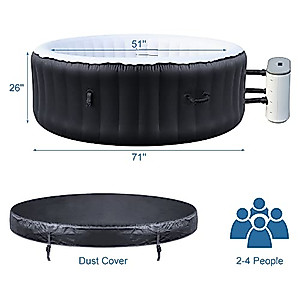 LIFERECORD Inflatable Hot Tub Spa, Portable 4 Person Round Shape with 120 Bubble Jets and Heater Pump, Fits Up to Indoor & Outdoor, Black