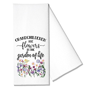 Hafhue Grandchildren are Flowers in The Garden of Life Funny Kitchen Towel Gifts for Women Sisters Friends Mom Aunts Grandmama, Housewarming Gift New Home Gift for Women Neighbors, Grandmama Gifts