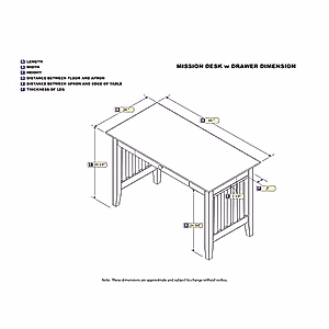 AFI AH12224 Mission Desk with Drawer and Charging Station, Walnut