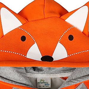 Bebone Hooded Fleece Romper for Baby Girls Boys Cartoon Animal Fox Jumpsuit (0-3M, Orange)